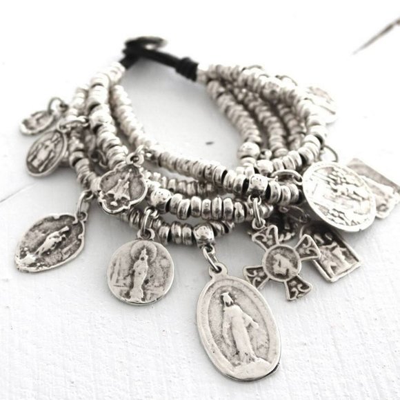 Jewelry | Nwot Silver Plated Saint Charm Bracelet With Vintage ...